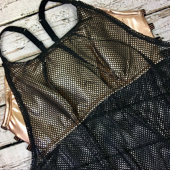 Cacique | Swim | Nwt Cacique Rose Gold Fishnet Blouson Tankini Top ...